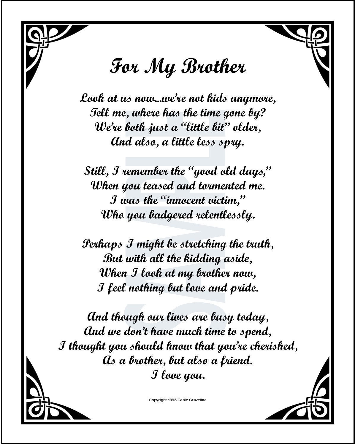A Poem For My Brother s Birthday DIGITAL DOWNLOAD Brother Gift Present