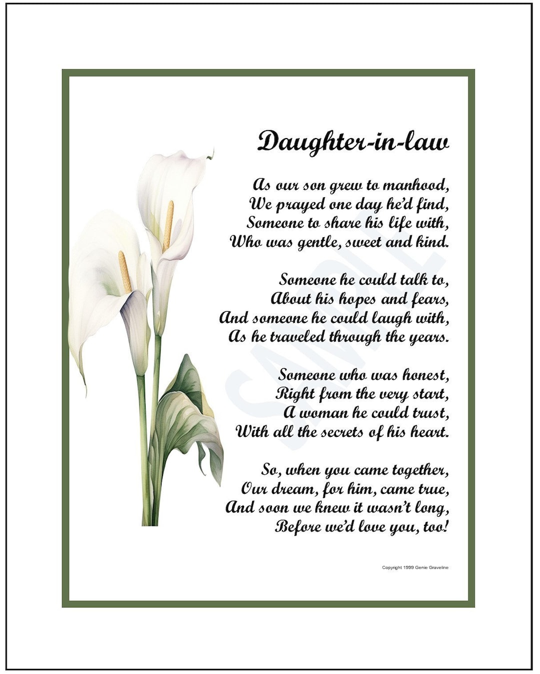 Daughter in Law Poem Print Verse, DIGITAL DOWNLOAD -daughter in Law ...