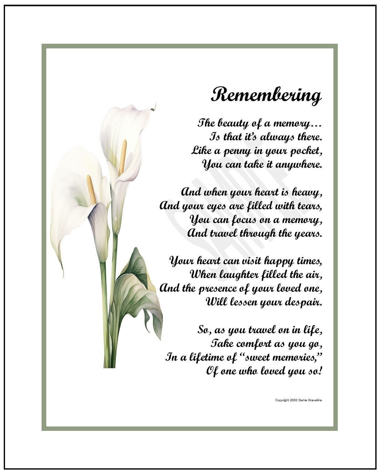 Sympathy Poem Gift, DIGITAL DOWNLOAD, Remembrance Memorial Funeral Gift ...