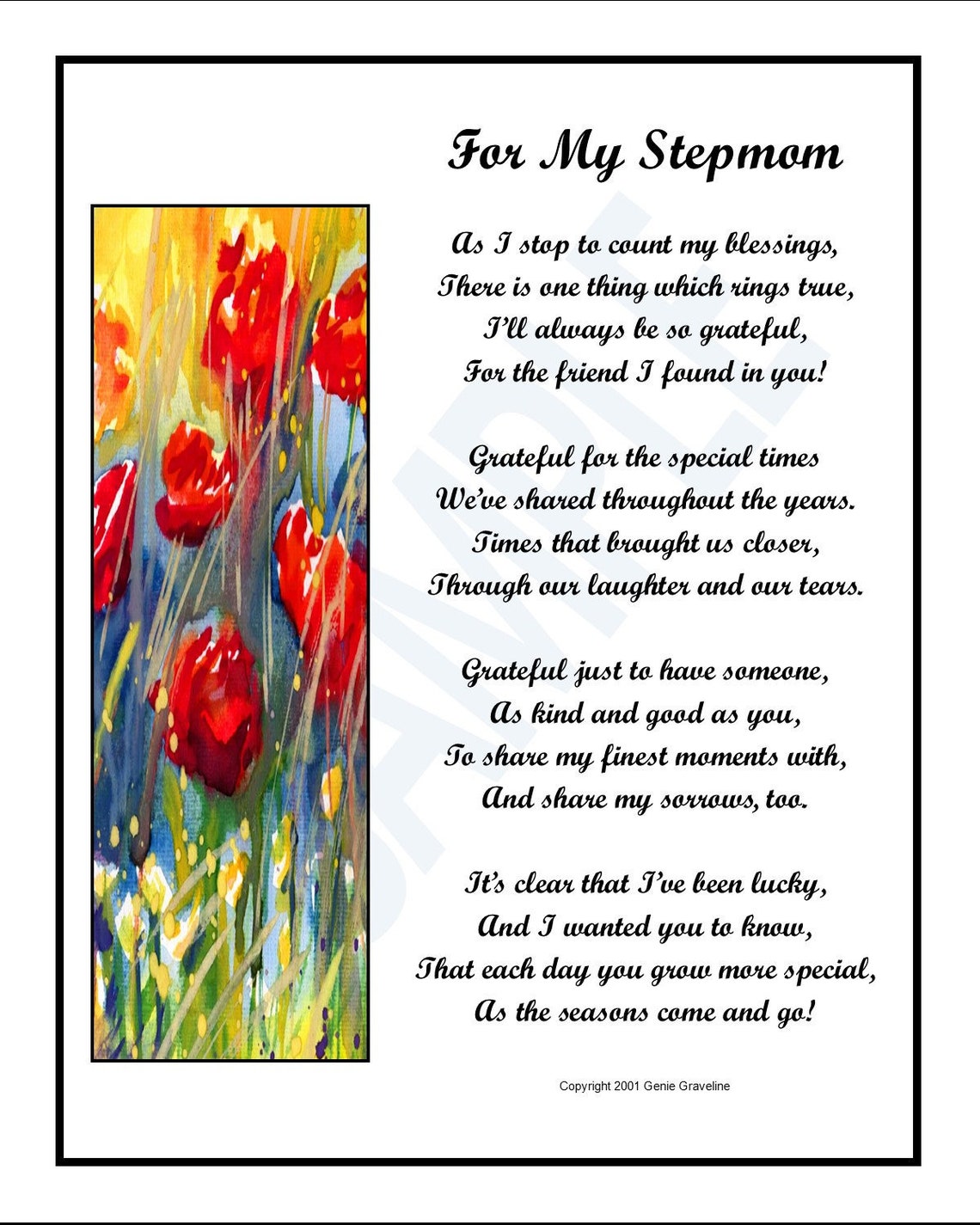 For My Stepmom Stepmom Poem Stepmom Gift Stepmom Instant | Etsy