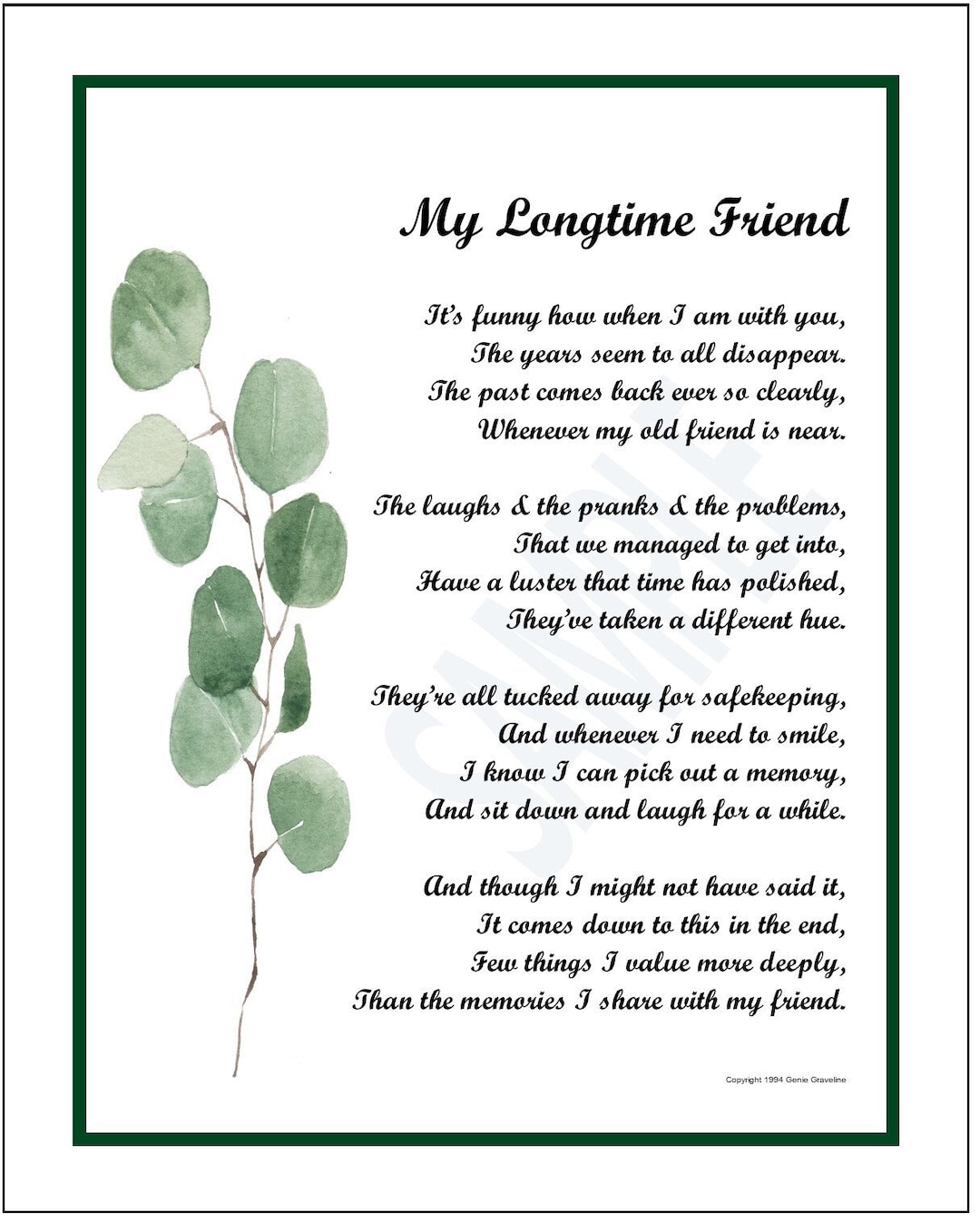 Longtime Friend Poem Gift, DIGITAL DOWNLOAD, Friend Poem Gift Print ...