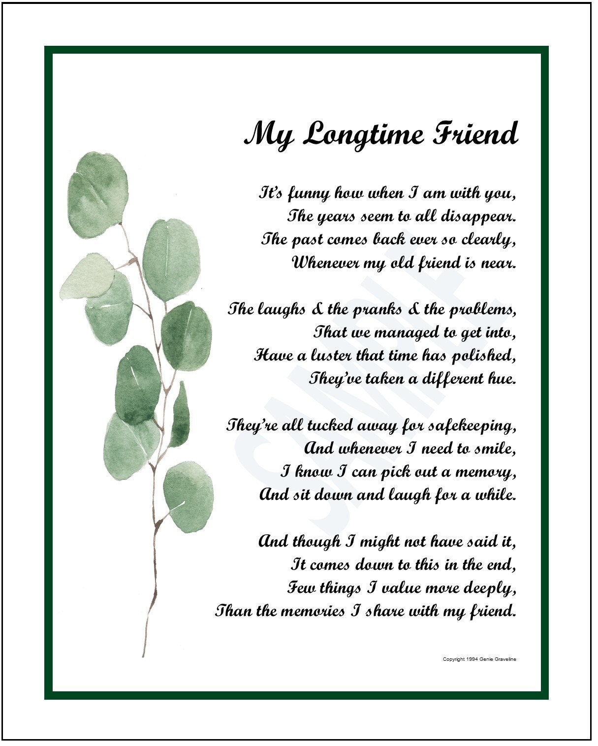 Longtime Friend Poem Gift, DIGITAL DOWNLOAD, Friend Poem Gift Print ...