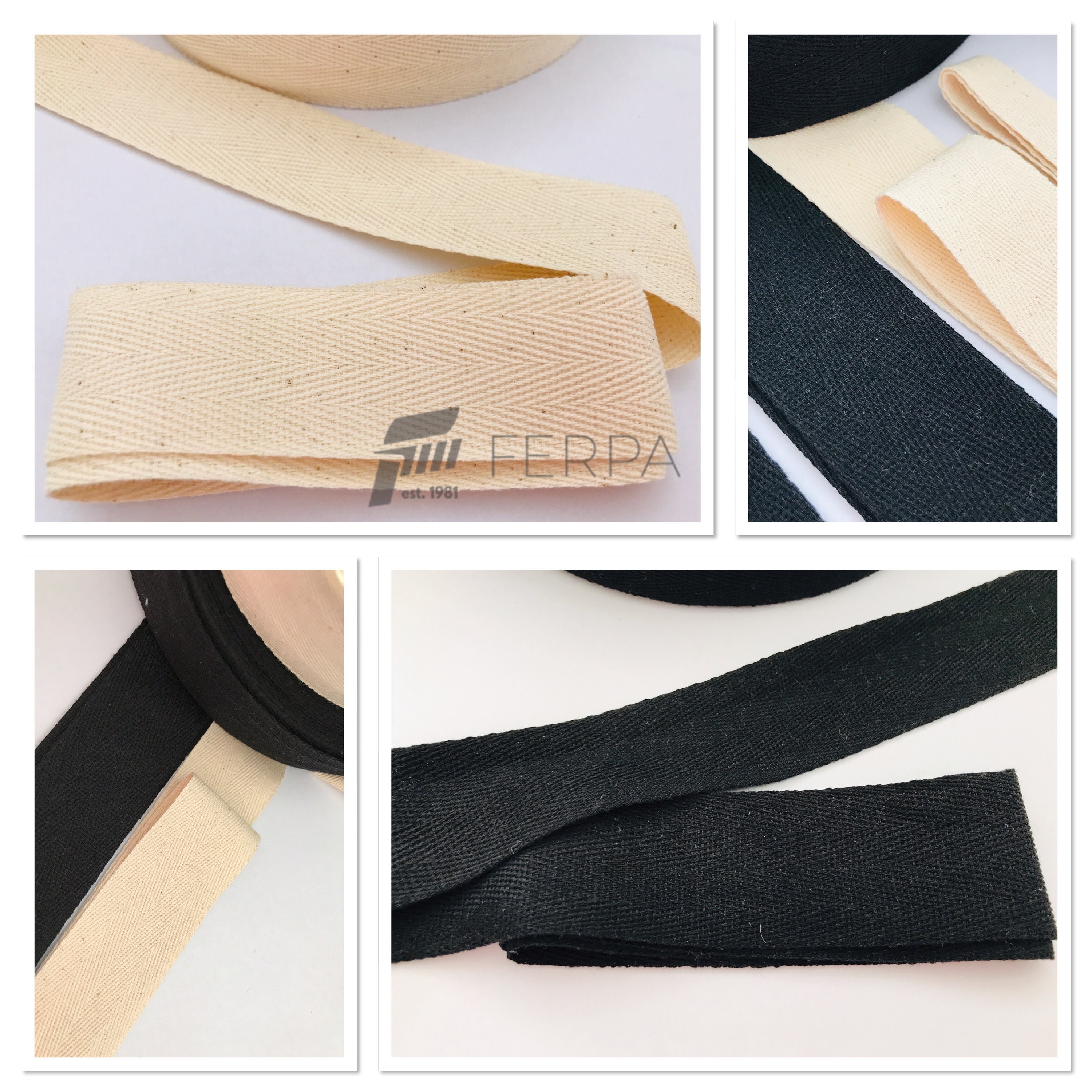 100% Organic Cotton HERRINGBONE Black / Natural Colour Webbing | Etsy