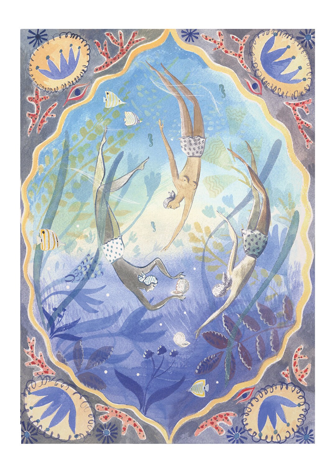 Pearl Divers, Swimmers, Shells, Undersea, Illustration, Female ...