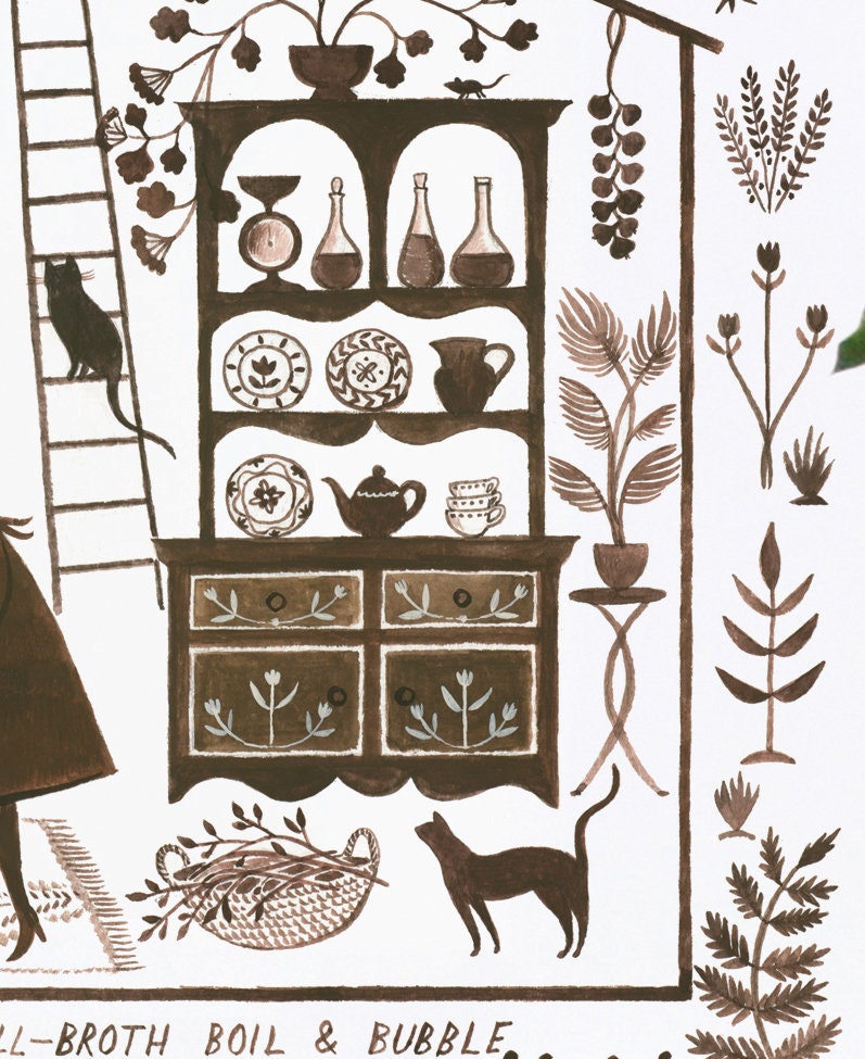 Macbeth Shakespeare Kitchen Illustration, Witches, Scandi Folk Art ...