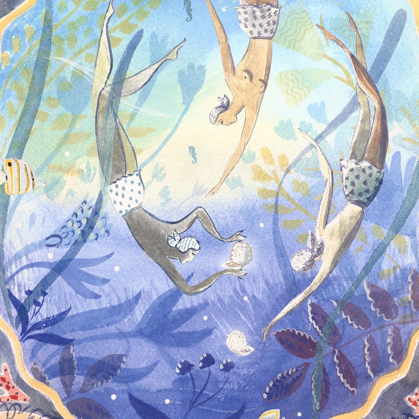 Pearl Divers, Swimmers, Shells, Undersea, Illustration, Female ...