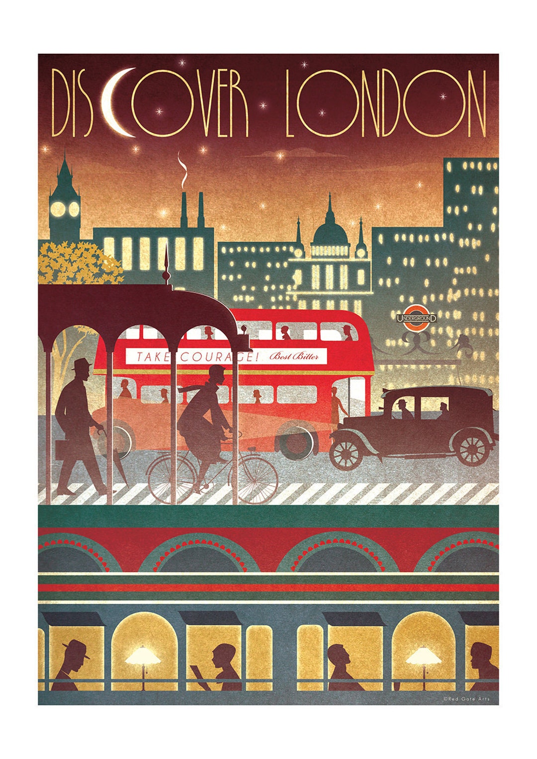 London Art Deco Design, Poster, Print, Cityscape, Transport, Travel ...