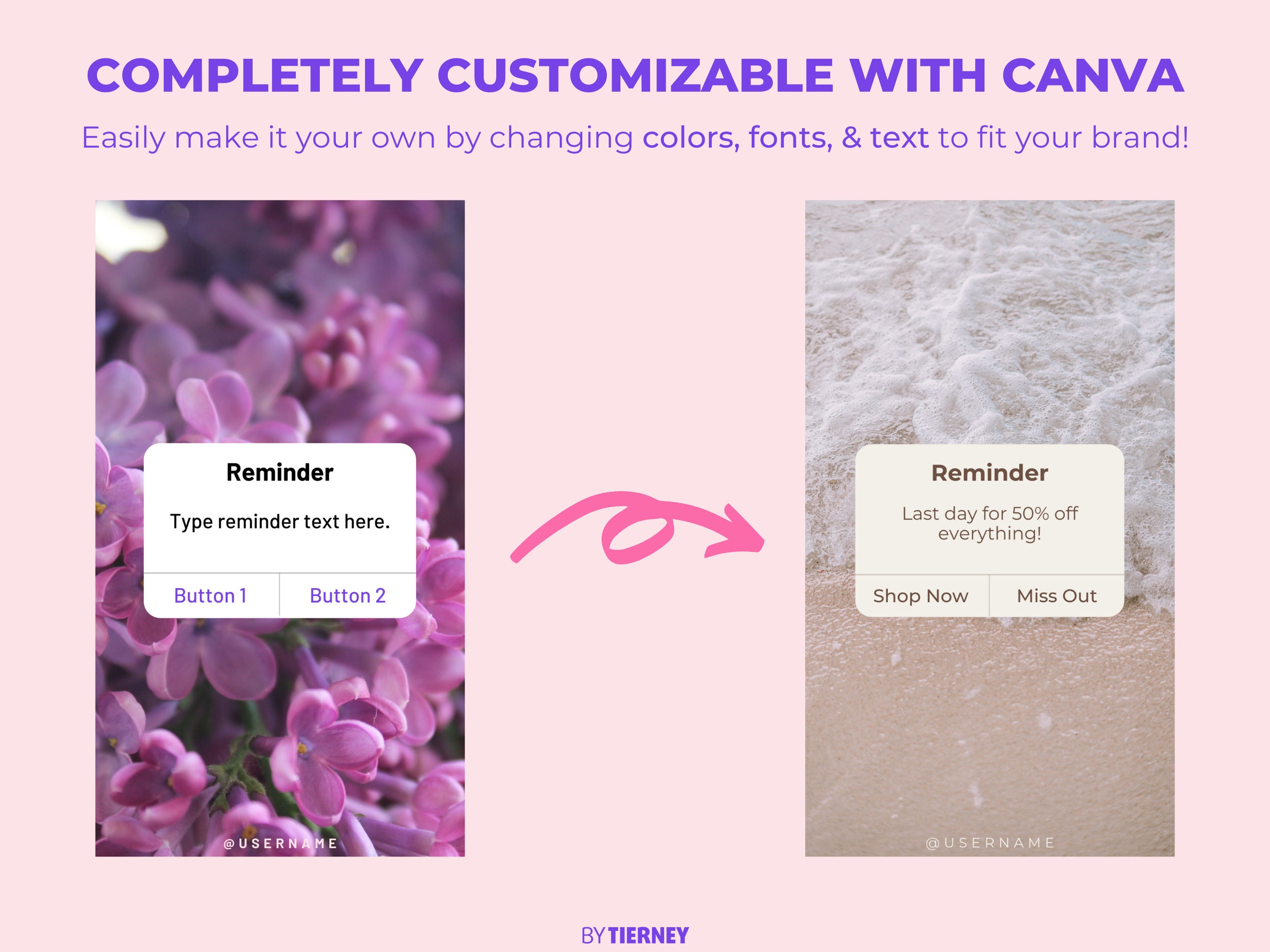 50 Pink & Purple Instagram Story Template Pack for Canva IG Template ...