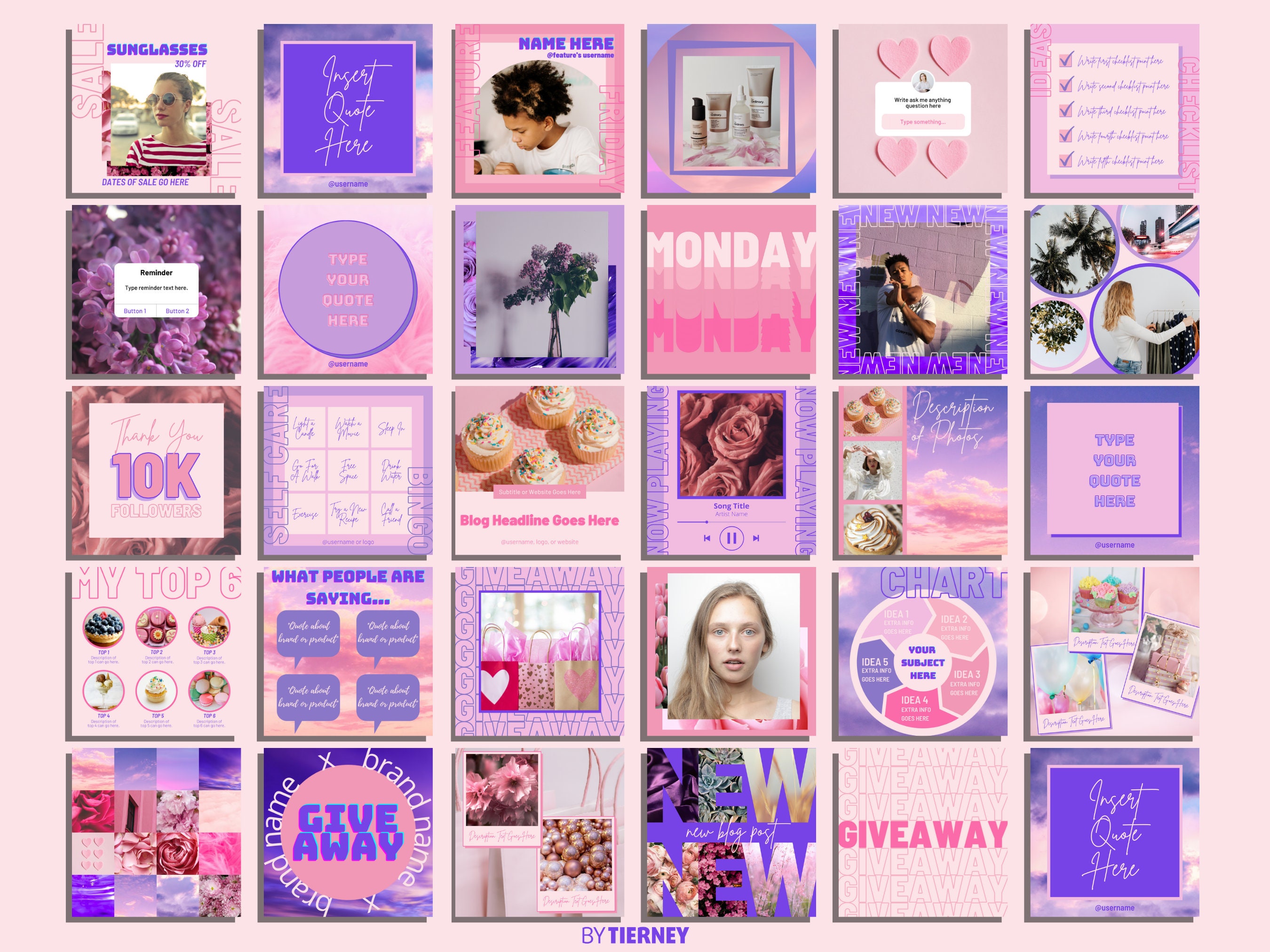 40 Pink & Purple Instagram Templates for Canva IG Template - Etsy