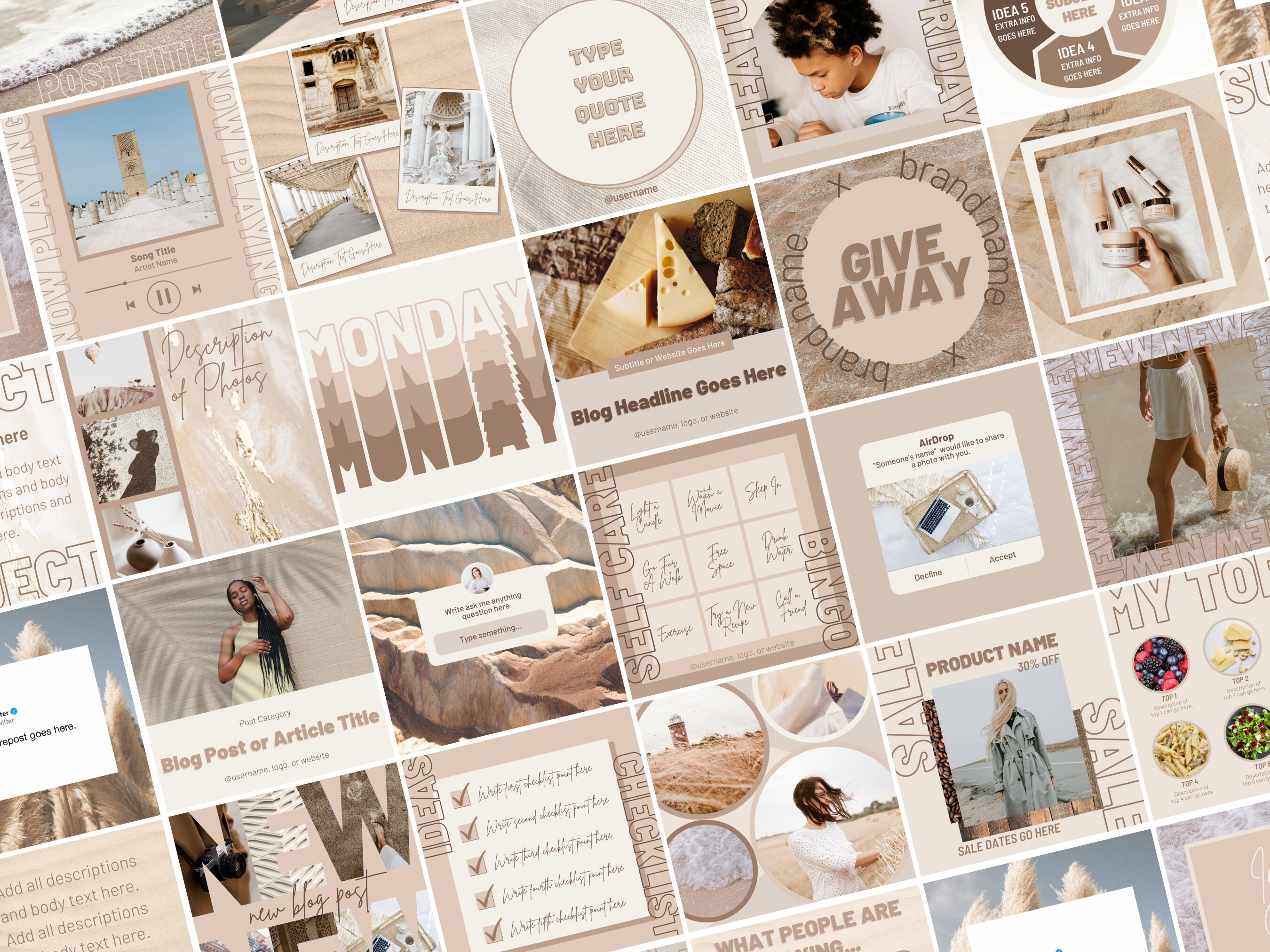 40 Neutral Instagram Templates for Canva IG Template Bundle Minimal ...