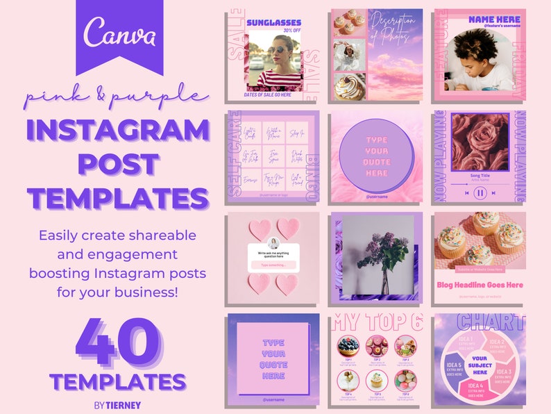 40 Pink & Purple Instagram Templates for Canva IG Template - Etsy
