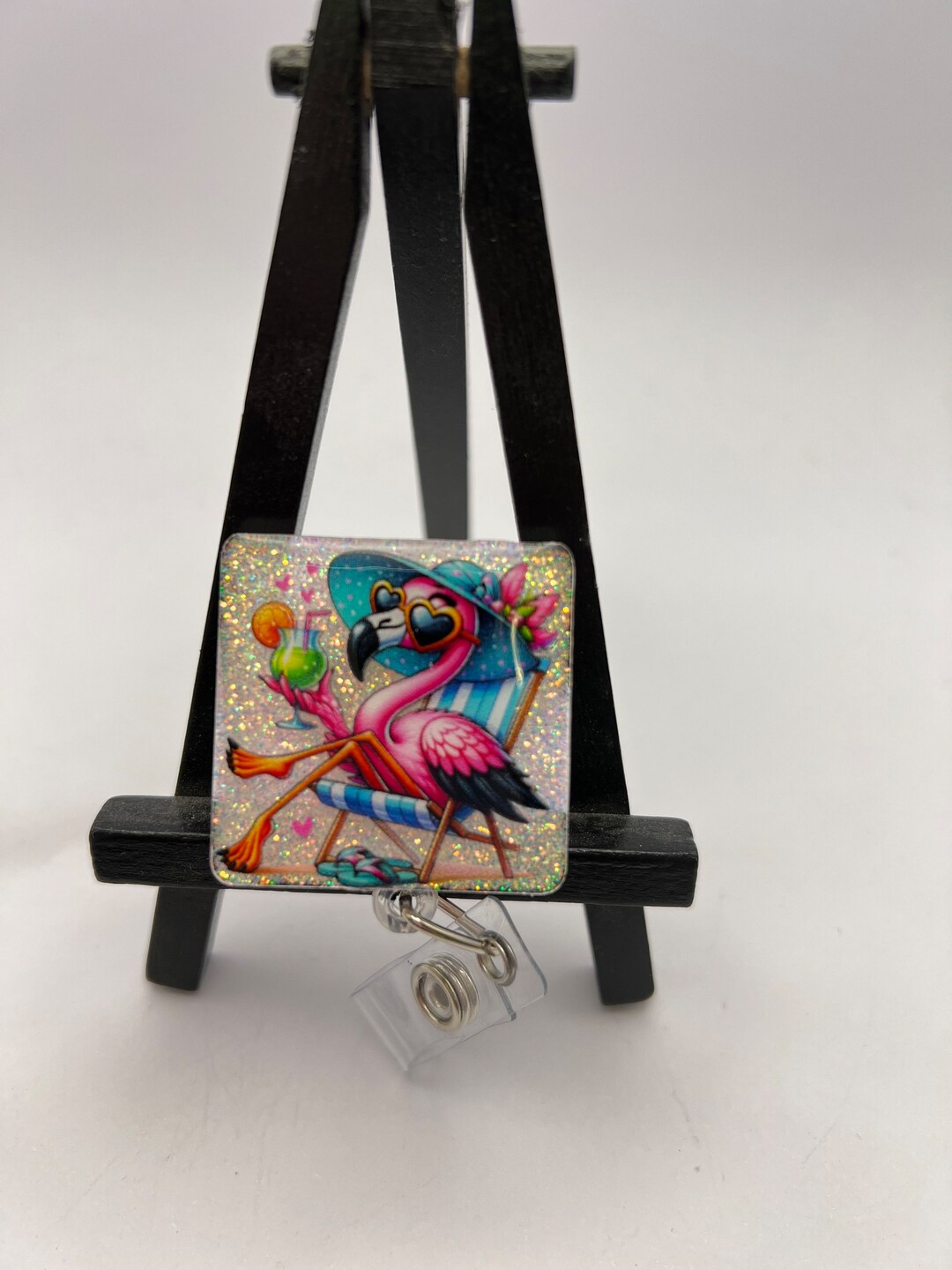 Badge Reel Flamingo ID Holder Retractable Nurse Healthcare Reel Clip ...