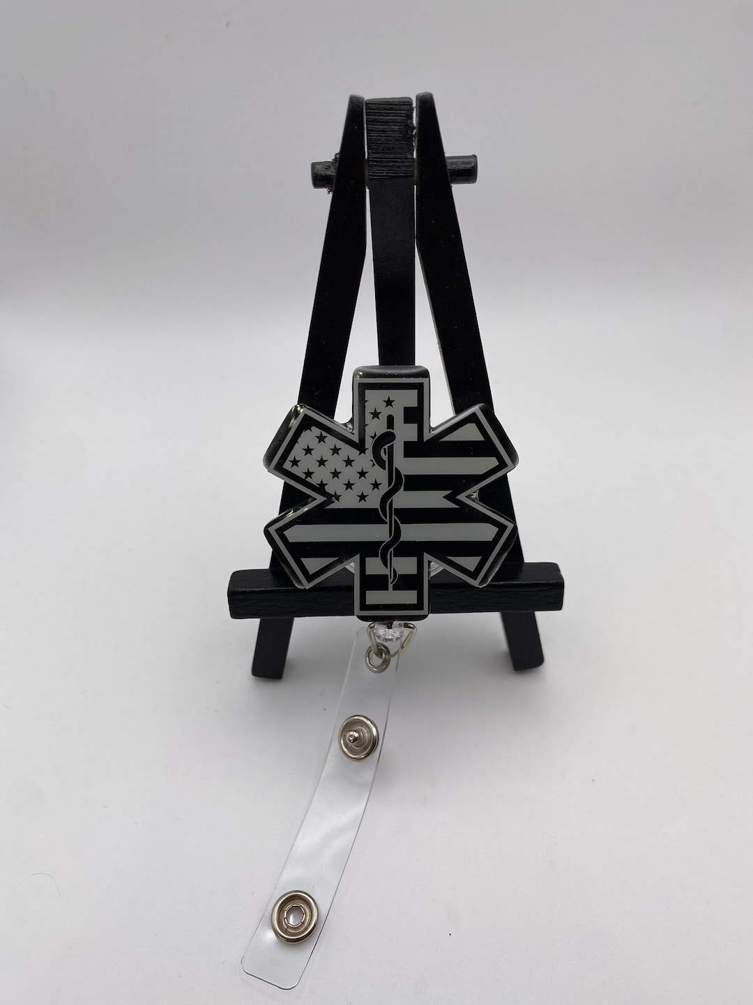 Star of Life Flag Badge Reel EMS Health Care Medical Professional Gray ...
