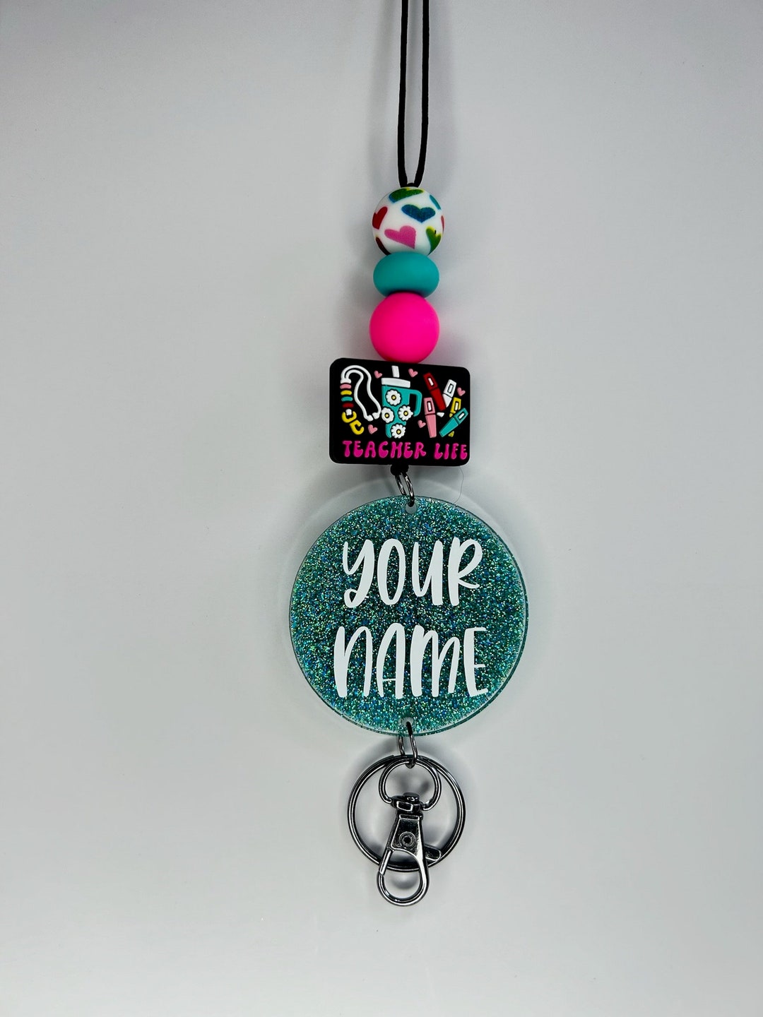 Teacher Life Lanyard Badge ID Holder Custom Beaded Affordable Teacher ...