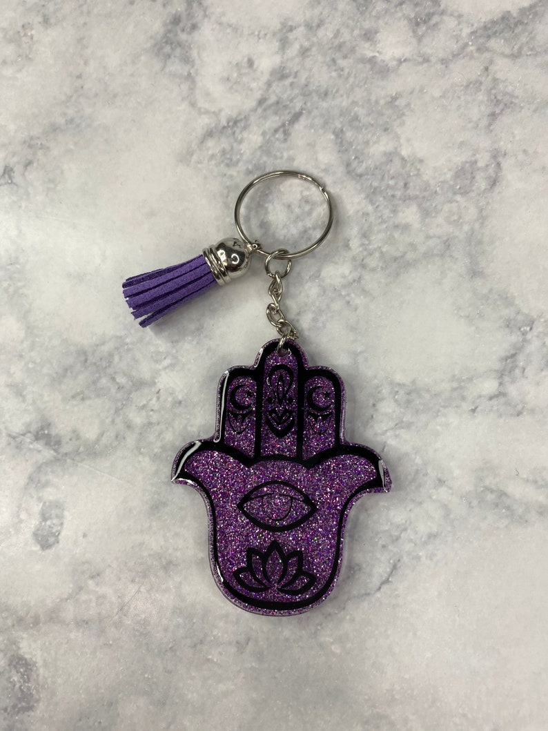 Hamsa Hand Keychain Evil Eye Keychain Glitter Keychain - Etsy