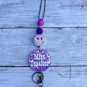 Checked Smile Lanyard Badge ID Holder Custom Beaded Affordable Teacher ...