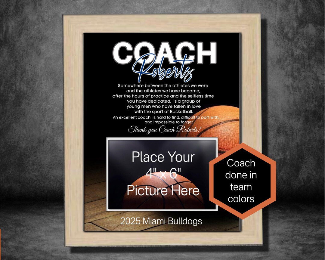 Personalized Basketball Coach Thank You Gift Custom Team Photo Mat With ...