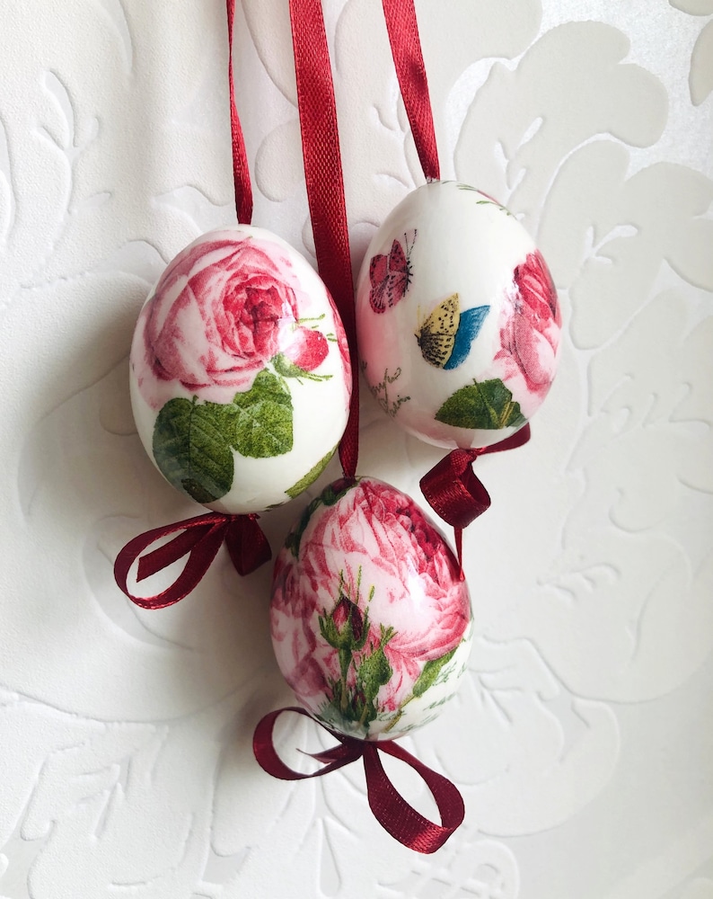 Set 3 Easter Eggs With Flowers - Etsy