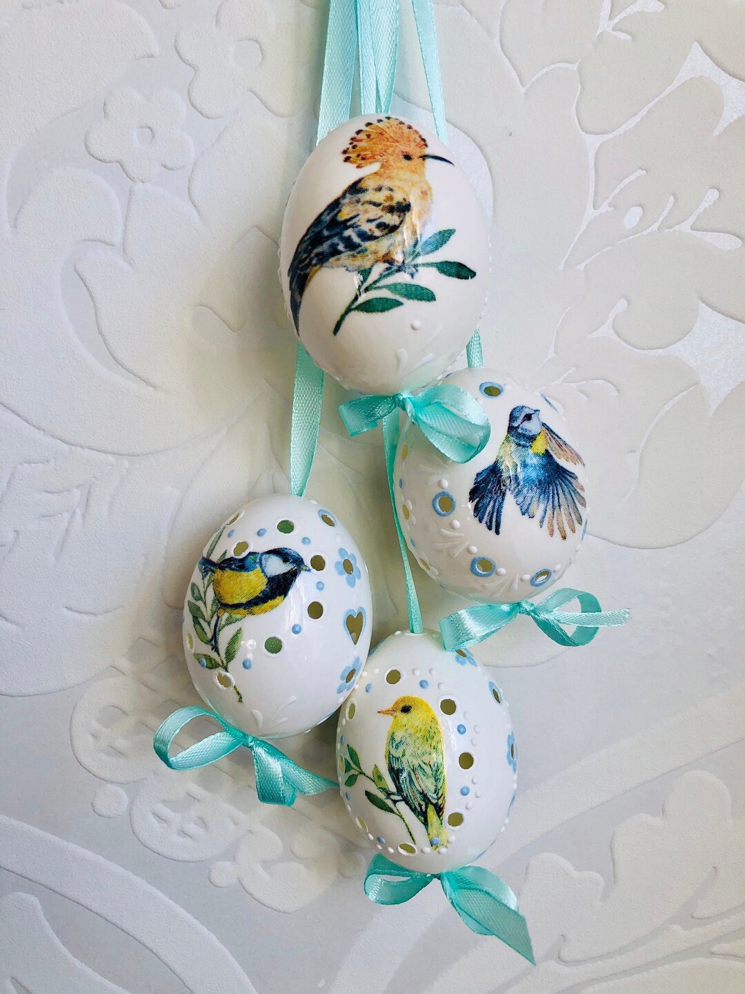 Easter Eggs With Birds and Madeira Design, Set of 4 Eggs - Etsy