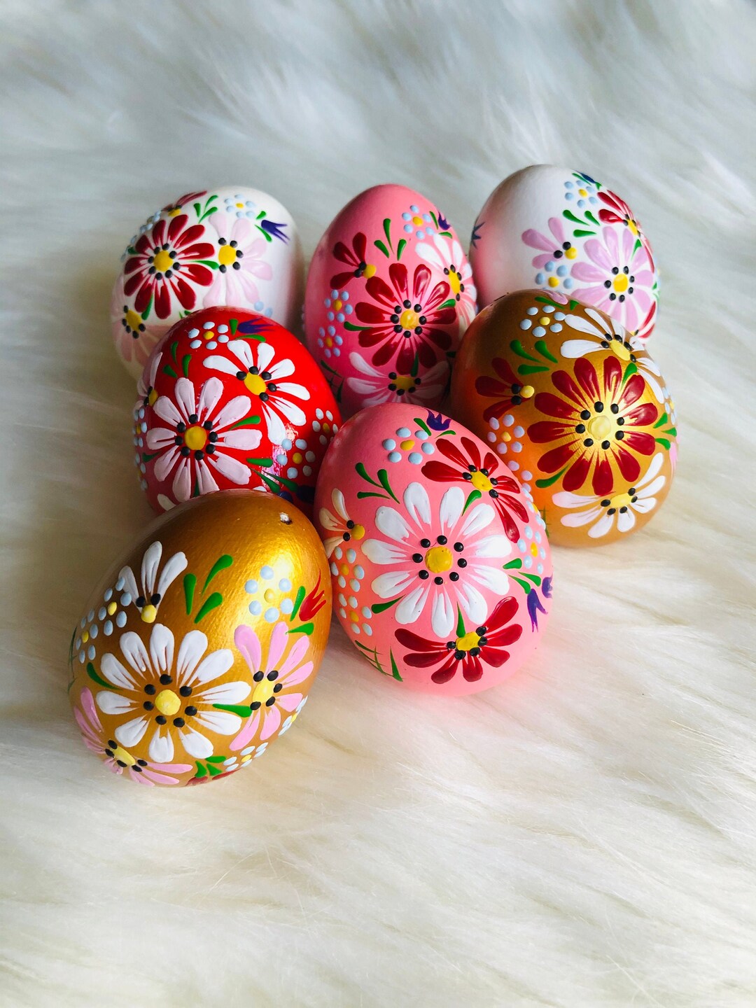 Set 7 Pink Gold White and Red Easter Eggs - Etsy