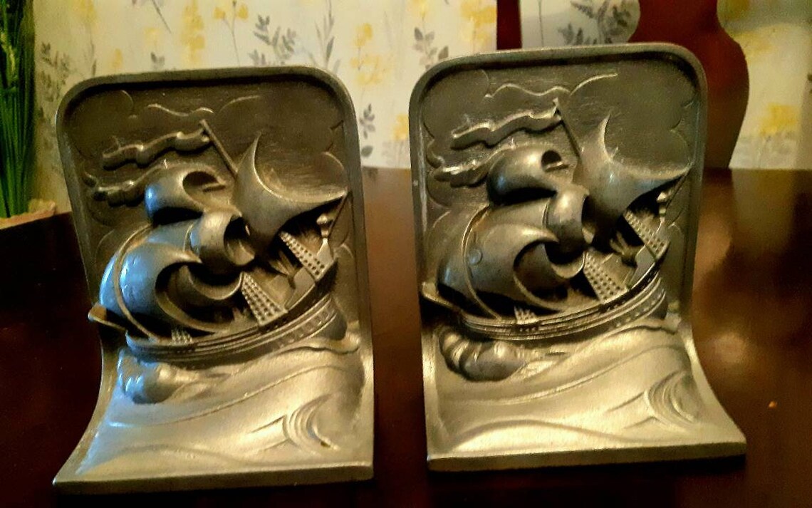 Pewter/zinc.bookends 2kg.seescape Bookends | Etsy