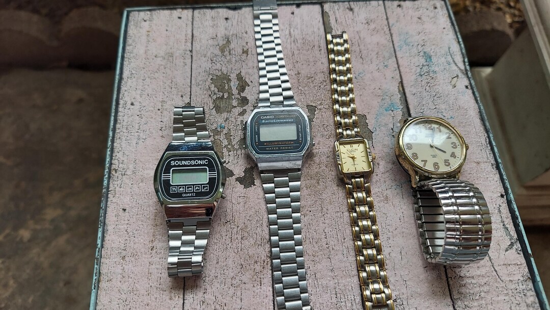 Casio , Elgin , Timex Indiglo & Soundsonic Wristwatches . Lot of 4 ...