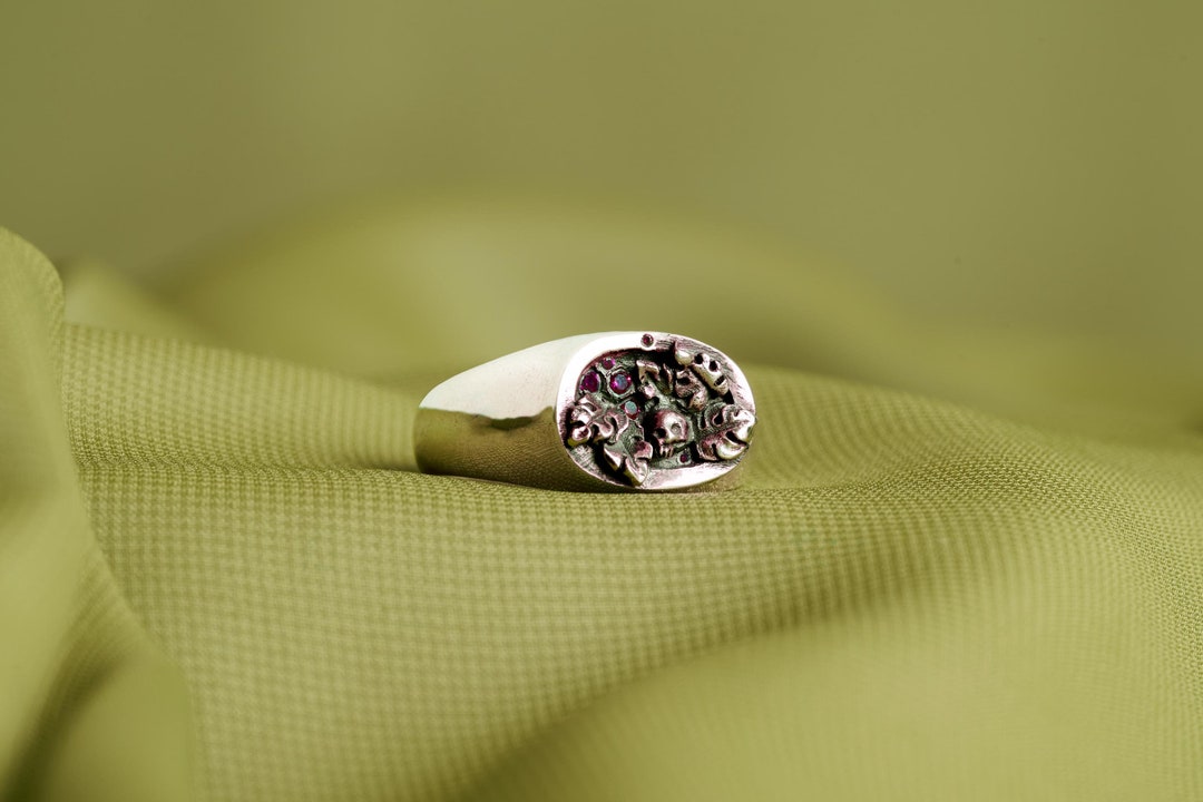 Monstera - Handmade, Unique, Sustainable Sterling Silver Signet Ring With Rubies - Etsy