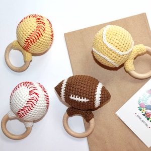 Baby Rattle Ball Rugby Football, Newborn Toy, Crochet Ball, Sport Baby ...