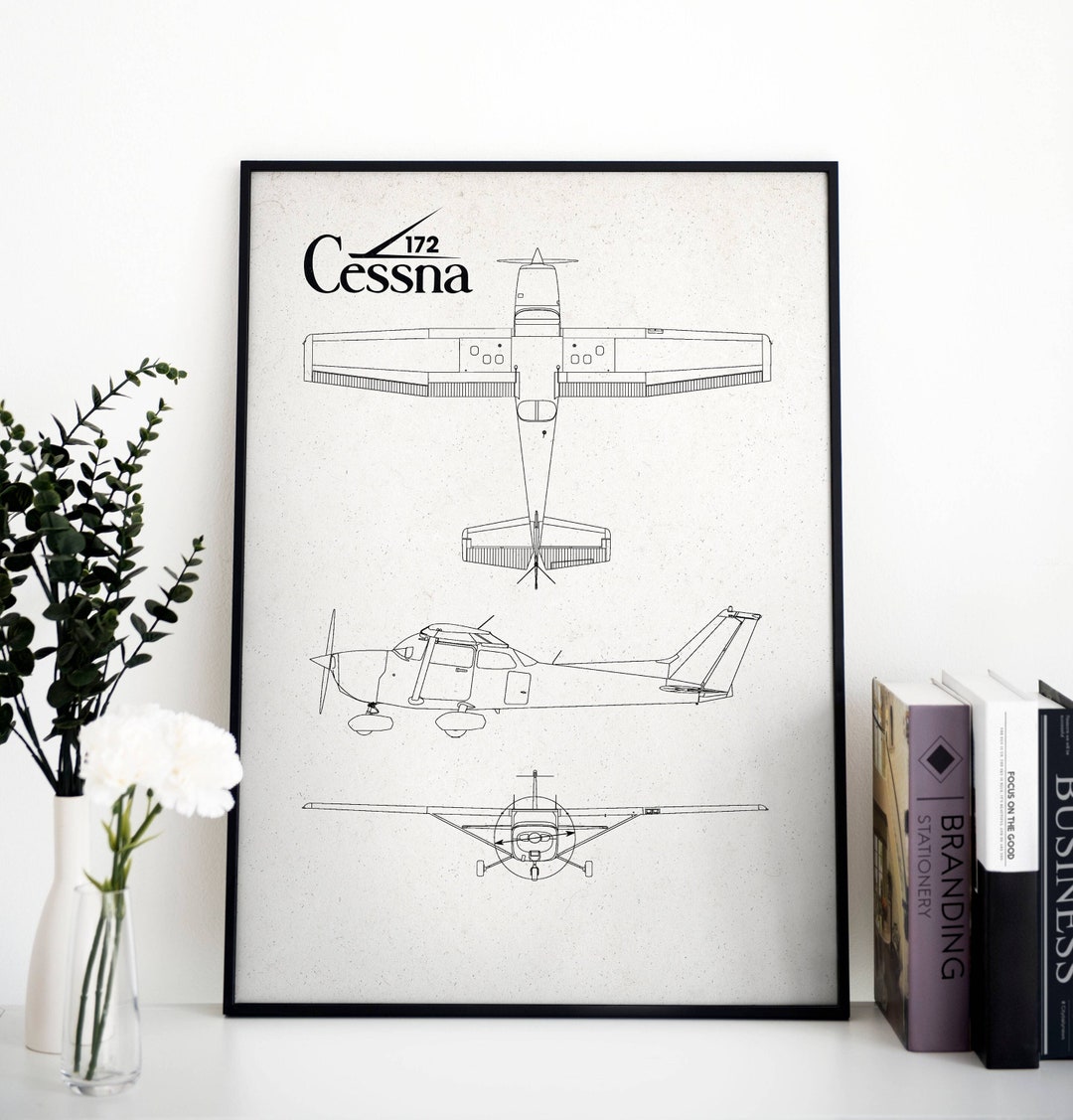 Cessna 172 Airplane Poster Print, Office Living Room Man Cave Wall Art ...