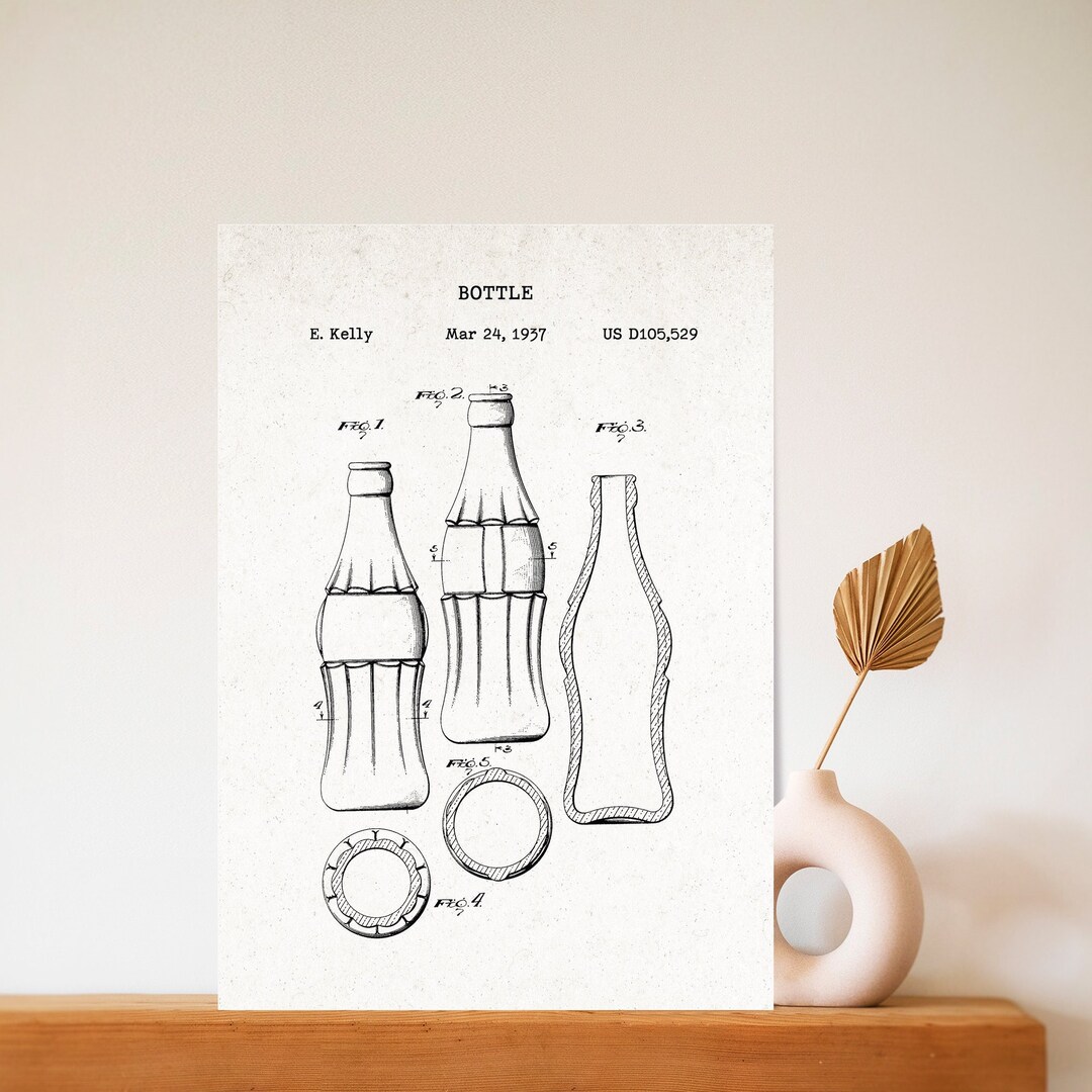 Coca Cola Coke 1937 Bottle Patent Print, Kitchen Gaming Office Living ...