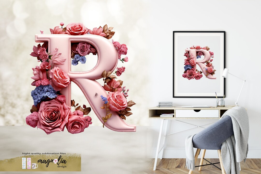Floral Pink Monogram Letter R Sublimation Desing Png - Etsy