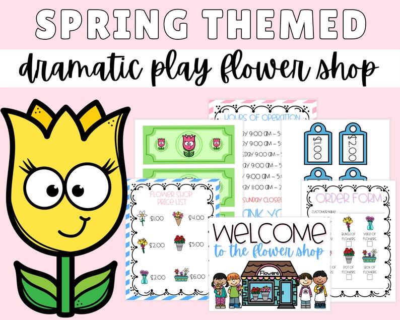 Printable Flower Shop Dramatic Play, Flower Shop Pretend Play, Spring ...