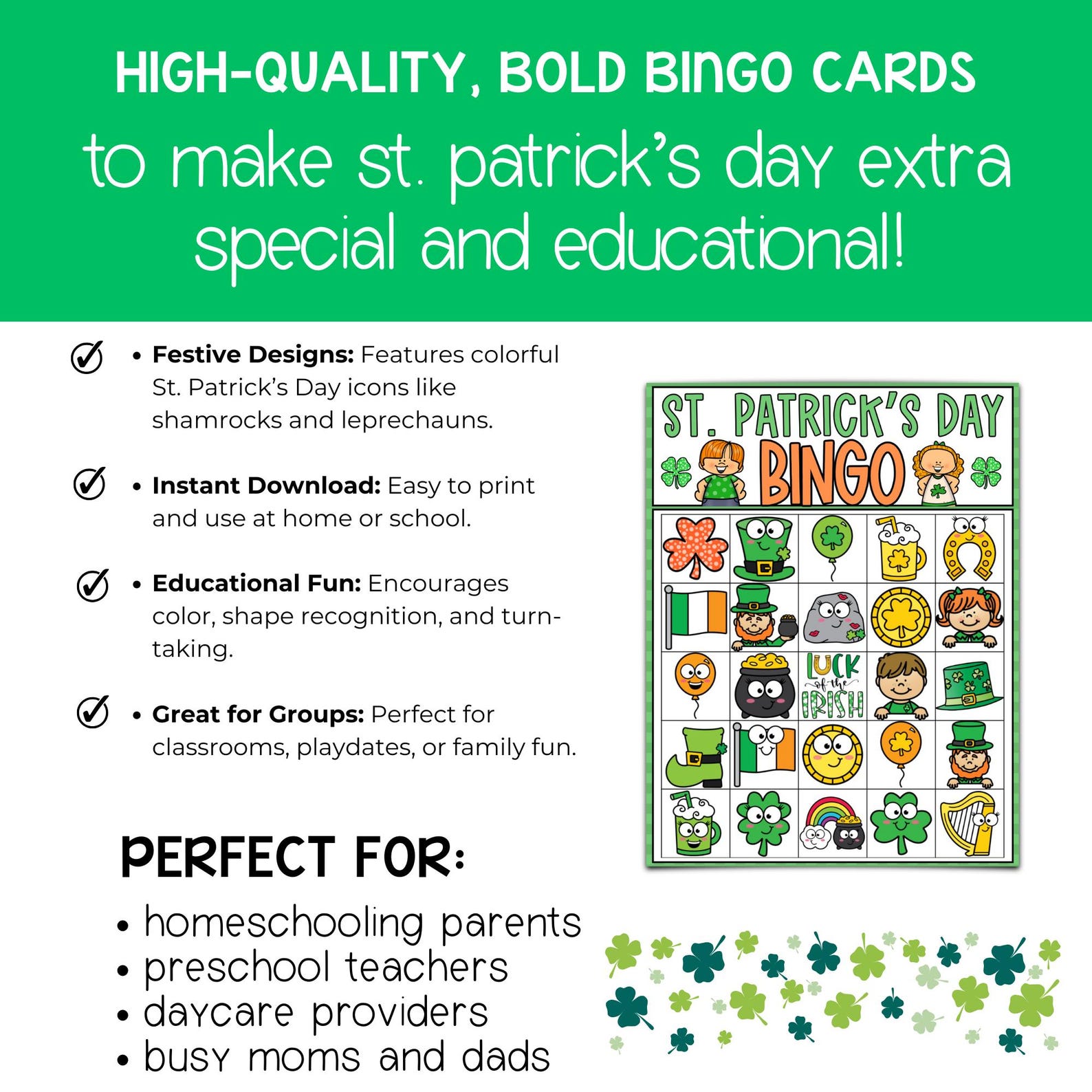 St Patricks Day Bingo Boards, St Patricks Day Bingo for Kids, St ...