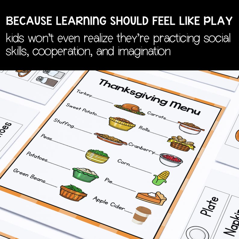 Thanksgiving Dramatic Play Set, Thanksgiving Pretend Play Printables ...
