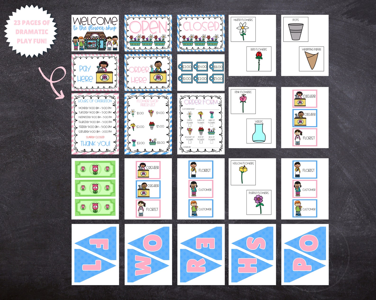 Printable Flower Shop Dramatic Play, Flower Shop Pretend Play, Spring ...