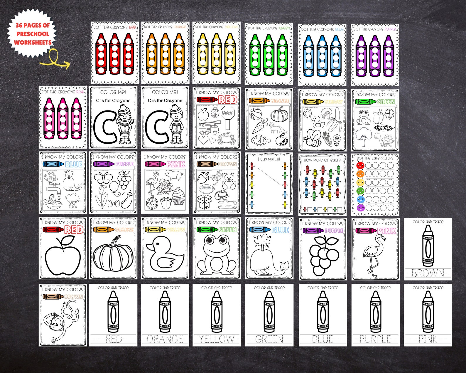 Printable Preschool Color Worksheets Kids Activities - Etsy