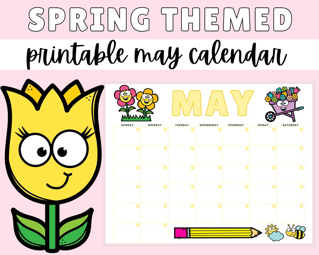 May Calendar Instant Download, Monthly Planner Digital Calendar, Kid ...