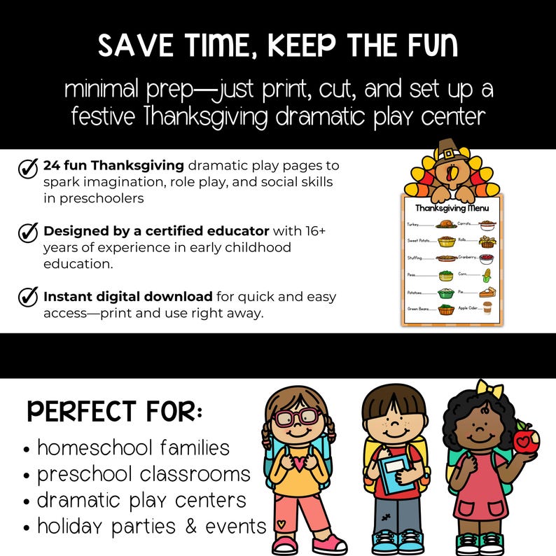 Thanksgiving Dramatic Play Set, Thanksgiving Pretend Play Printables ...