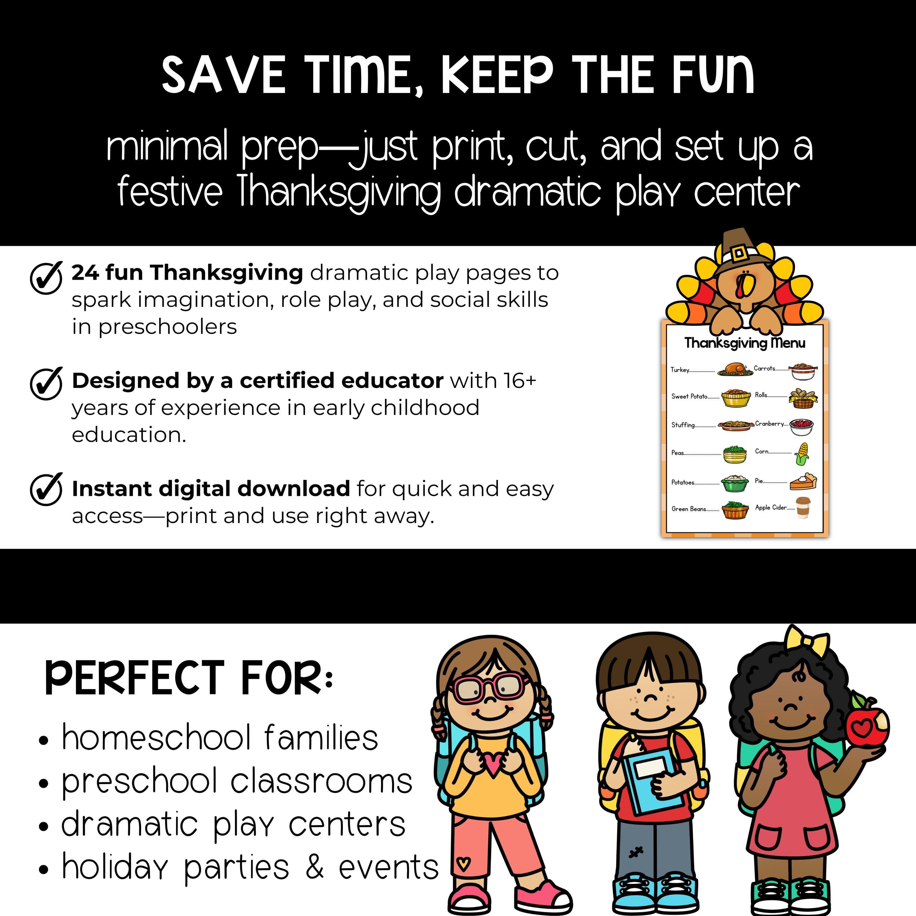 Thanksgiving Dramatic Play Set, Thanksgiving Pretend Play Printables ...