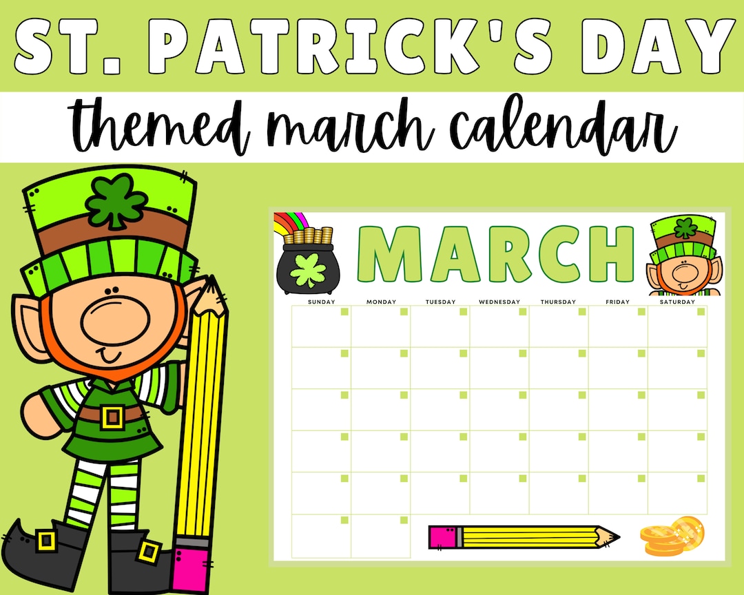 March Calendar Instant Download, Monthly Planner Digital Calendar, Kid ...