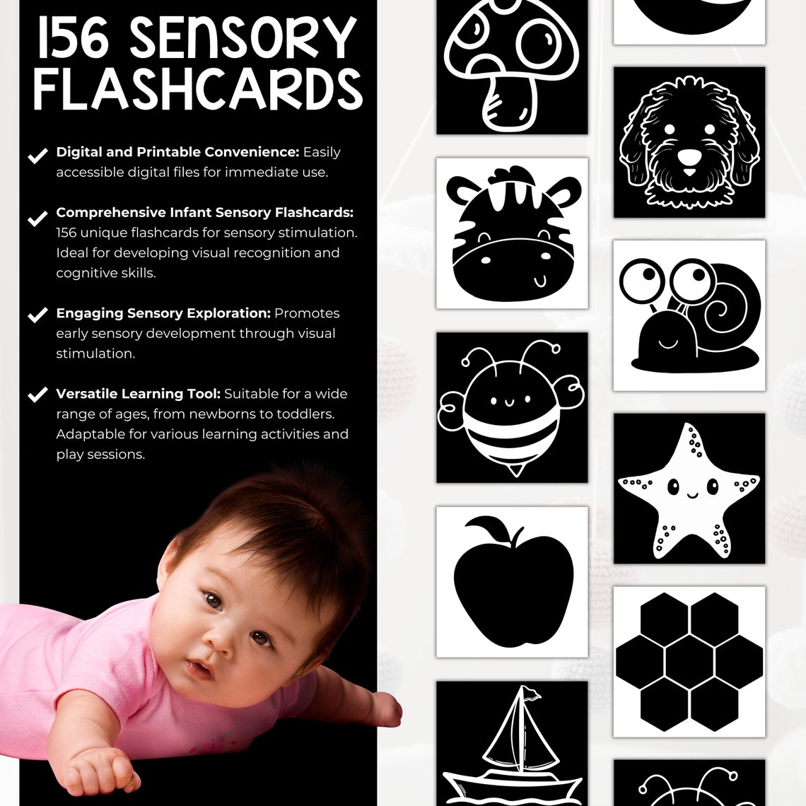 Baby Sensory Flash Cards, Baby Sensory Cards Printable, Baby Sensory ...