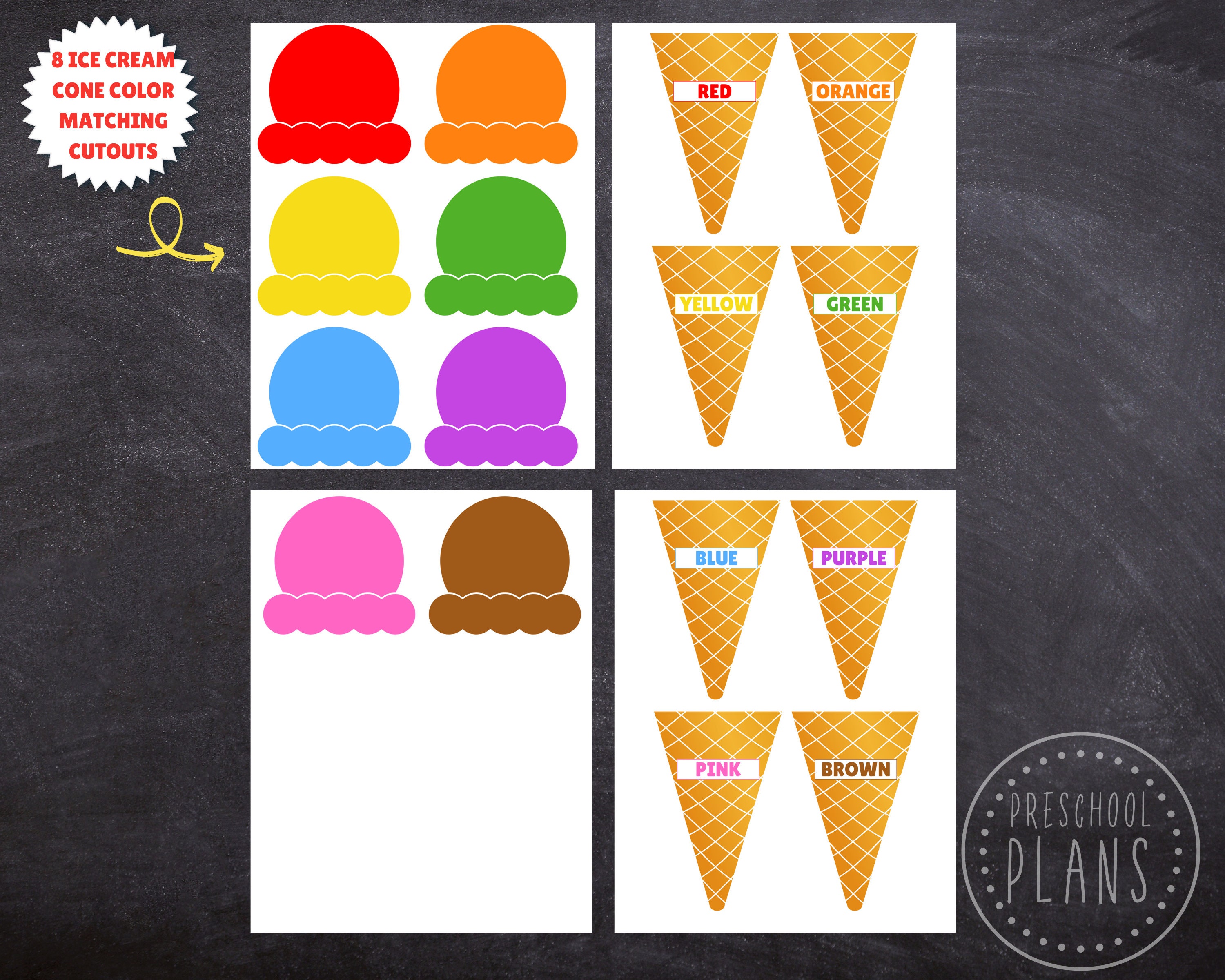 Printable Color Matching Game, Ice Cream Cone Color Game, Preschool ...