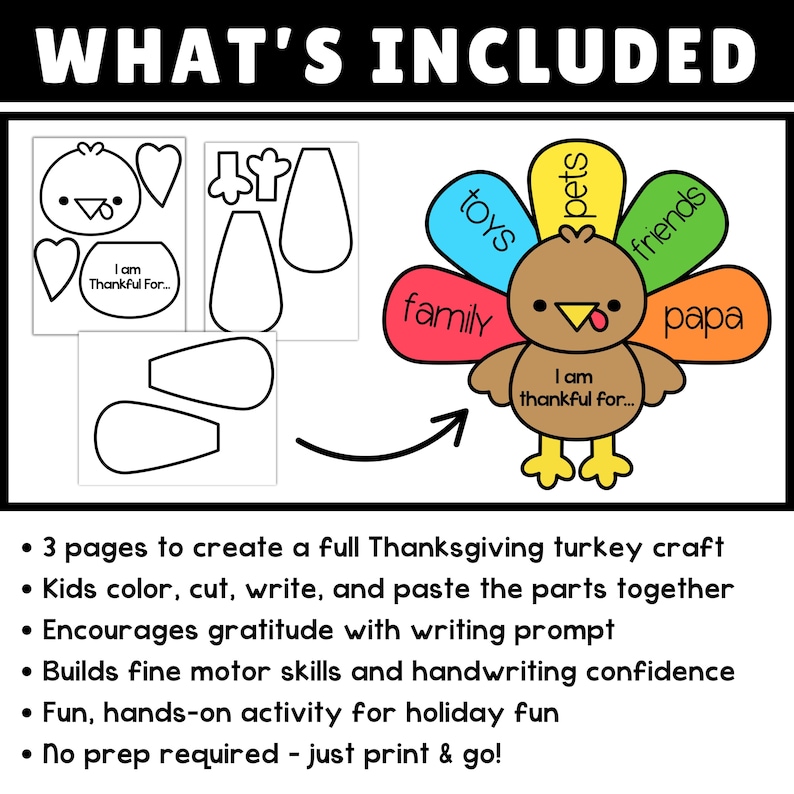 Thanksgiving Turkey Craft Printable for Kids to Color Cut Paste and ...