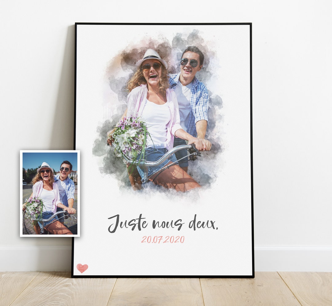 Personalized Couple Poster - Watercolor Portrait With Your Photo, Title ...