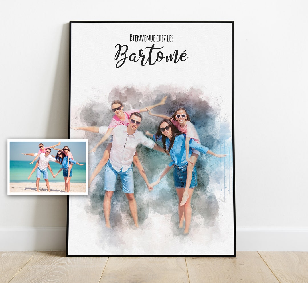 Personalized Family Portrait - Custom Watercolor Poster With Photo ...