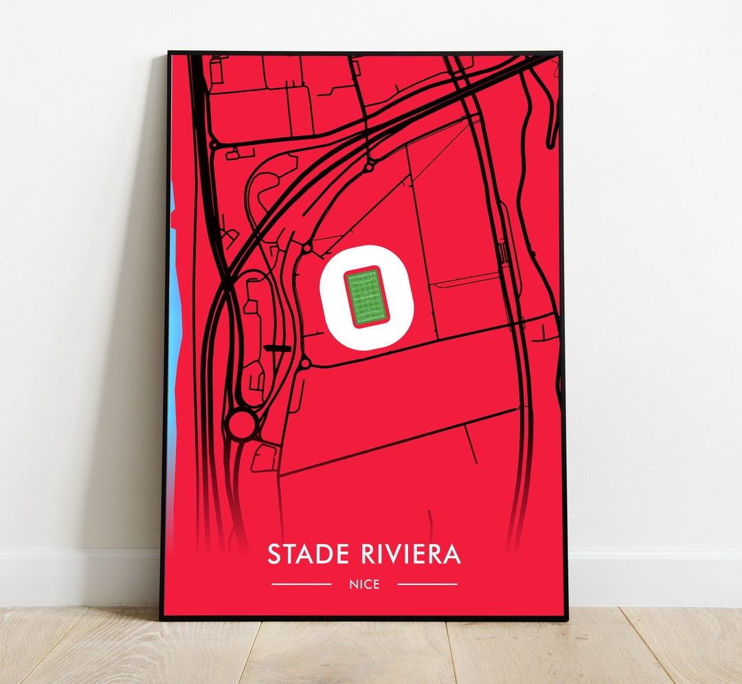 Poster Map of the Stade Riviera Nice Printed Illustration Gift Idea for ...