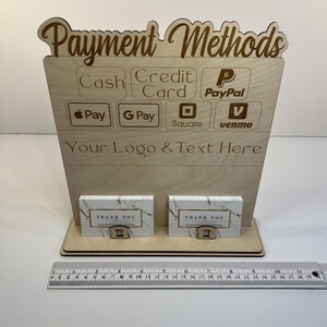 Custom Engraved Wooden Payment Stand: QR Code, Business Card Holder - Etsy