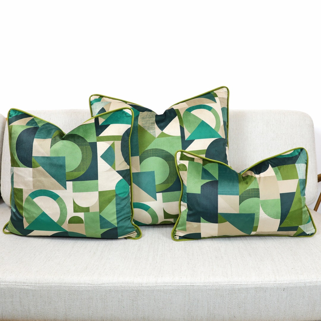 Iliv Geometrica Jade Geometric Velvet Cushion Covers, Green Designer ...