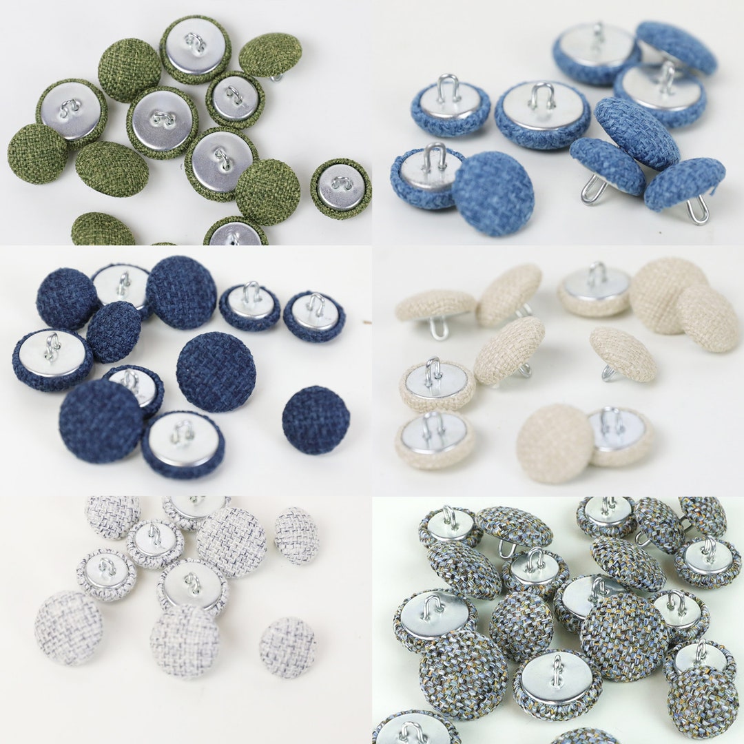 Linen Look Upholstery & Furnishing Loop Back Buttons in Green, Blue ...