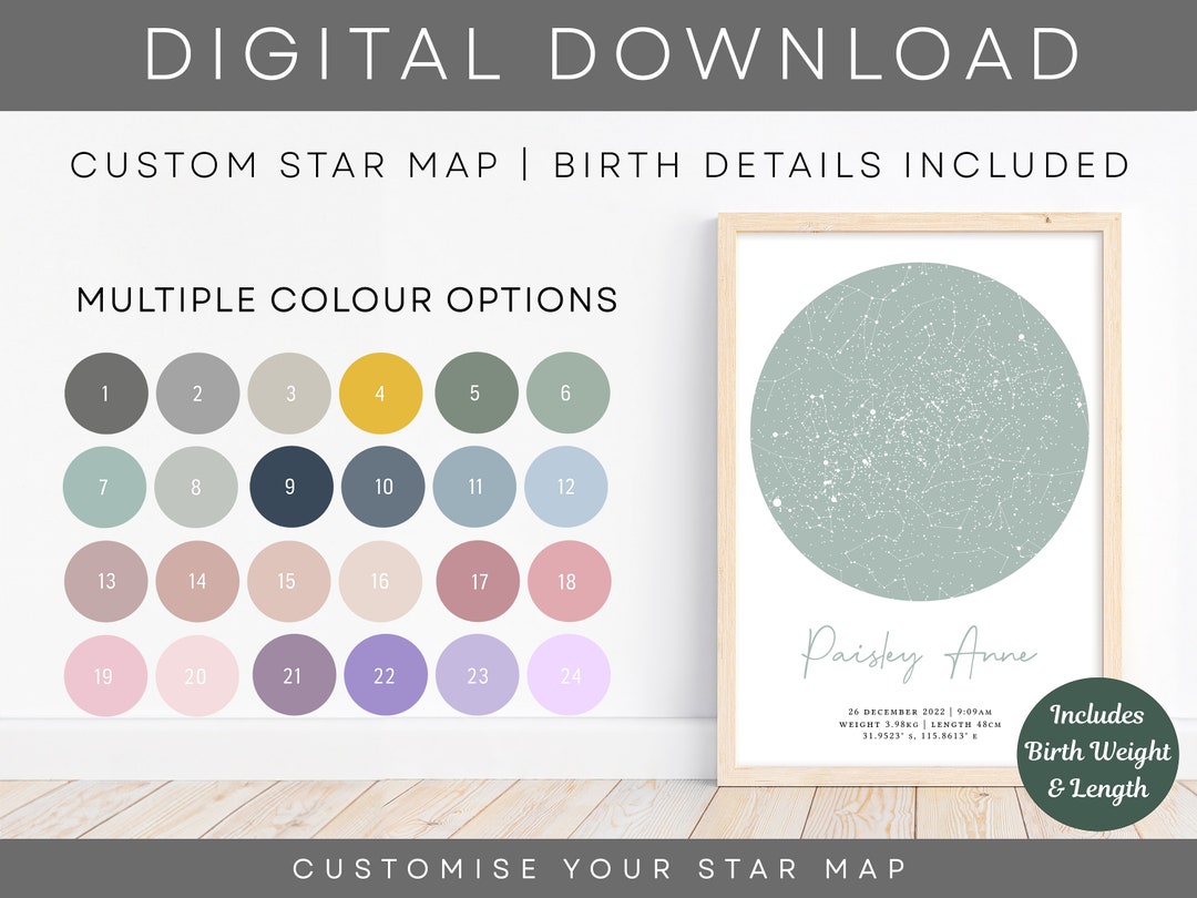 Custom Star Map Digital Star Map PDF Star Map Birth Baby Gift Baptism ...